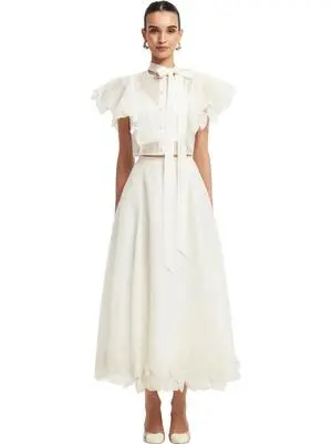 LEO LIN Jasmine Appliqué Flutter Sleeve Top - Snow