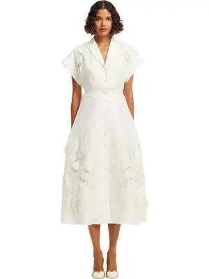 LEO LIN Aubrey Appliqué Shirt Midi Dress - Snow