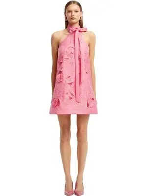 LEO LIN Lola Appliqué Halterneck Mini Dress - Fuchsia