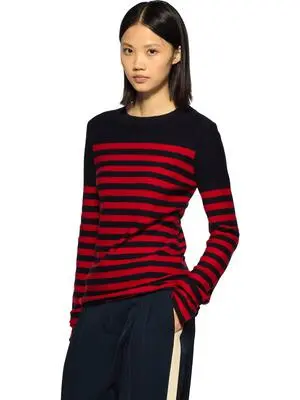 Serena Bute Merino Wool Striped Fitted Jumper - Navy