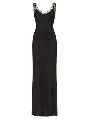 Serena Bute Silk Slip Dress With Lace Trim - Black