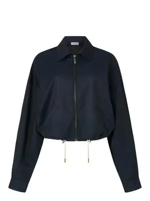 Serena Bute Wool Herringbone Bomber Jacket - Navy