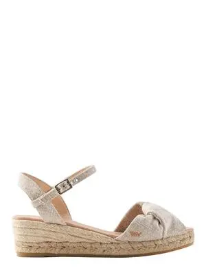 VISCATA Canvas Espadrille Sandal Wedges - Silver