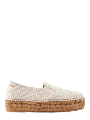 VISCATA Viscata Castell Premium Canvas Espadrille Flatforms White Mesh