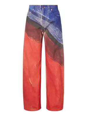 Gabriela Hearst Amoret Printed High-Rise Barrel-Leg Recycled Jeans Tomato Red