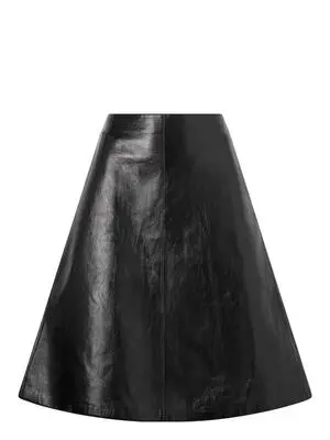 Ami Leather Midi Skirt - Black