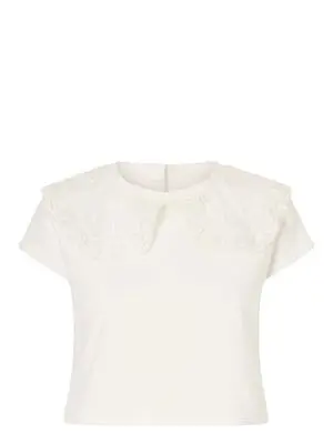 Anna Sui Lace-trimmed Jersey T-shirt - White