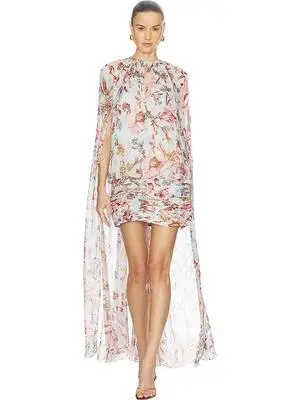 Hemant & Nandita Ruched Cape Mini Dress - Blue
