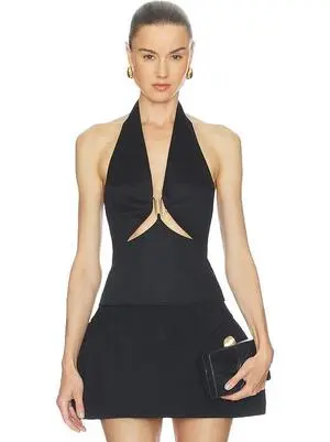 Cult Gaia Elorae Halter Top With Gold-tone Hardware - Black