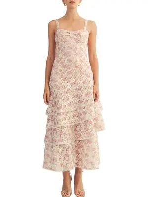 AROSE STUDIO Lorraine Layered Ruffle Sleeveless Maxi Dress - Pink Multi