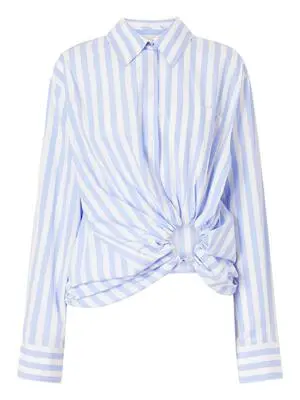 SPORTMAX Gathered Striped Cotton-Poplin Shirt
