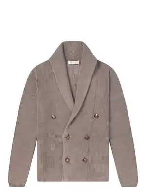 Brunello Cucinelli Shawl-collar Double-breasted Ribbed Cardigan - Brown