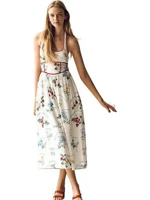 NOBODY'S CHILD Hallie Sleeveless Halter Dress - Ivory Pattern