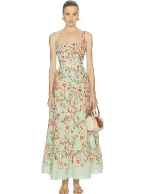 Hemant & Nandita Floral Print Linen Blend Corset Dress - Mint
