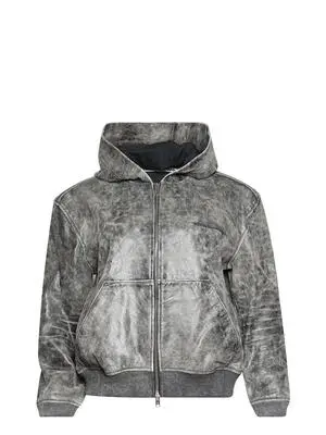 Alexander Wang Shrunken Leather Zip-up Hoodie - Grey