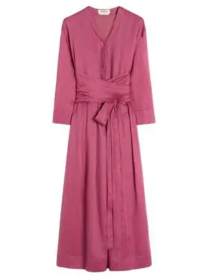Max Mara Ramie Canvas Midi Shirt Dress - Red