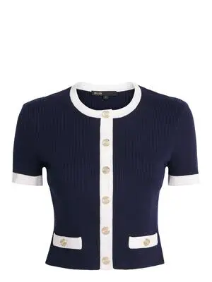 Maje Contrast Trim Cardigan - Blue
