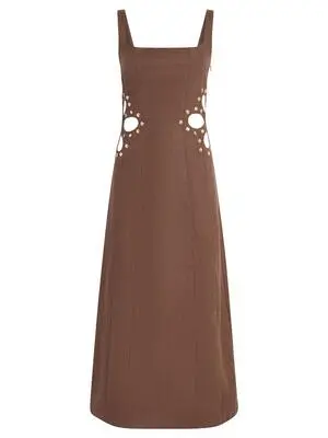 Maje Linen Cut-out Midi Dress - Brown
