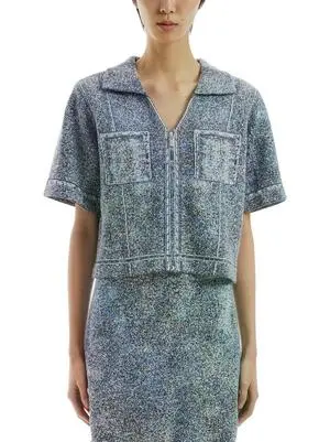 CRUSH COLLECTION Zip-up Short-sleeve Cardigan - Blue