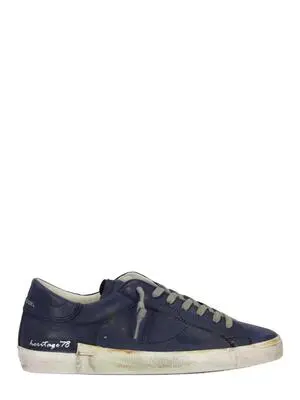 Philippe Model Prsx Distressed Leather Low-top Sneakers - Blue