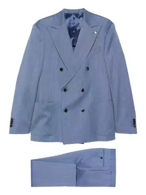 LUIGI BIANCHI MANTOVA Double-breasted Wool Suit - Blue