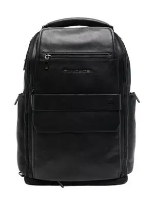 PIQUADRO Zip-up Leather Backpack - Black