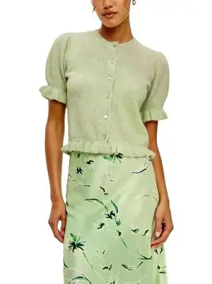 Rails Lora Ruffled-sleeve Cardigan - Green