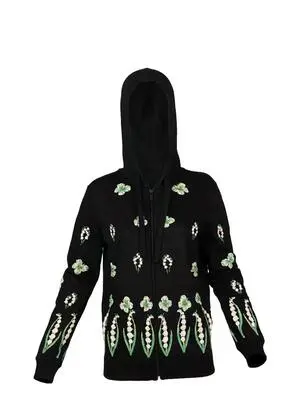 Valentino Garavani Floral-appliqué Zip-up Hoodie - Black