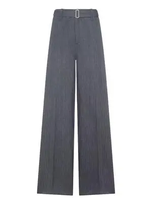 LARDINI Pinstripe Belt Trousers - Grey