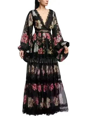 MIAU BY CLARA ROTESCU Floral Lace-trim Maxi Dress - Black