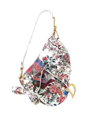 DIOR Saddle Handbag With Strap Printed Leather Medium