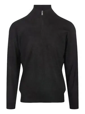 Fedeli High-neck Zip Sweater - Grey