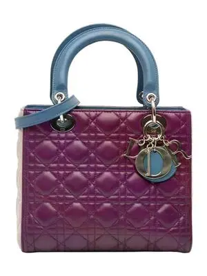 Dior Christian Dior 2014 Medium Tricolor Cannage Lady Dior Satchel Purple