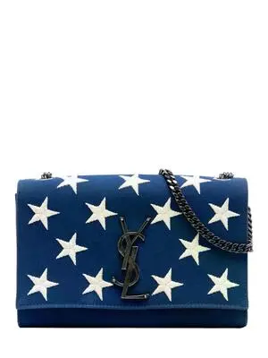 Saint Laurent 2018 Small Star Embroidered Monogram Kate Crossbody Bag Blue