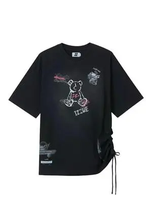 Izzue Graphic-print T-shirt With Drawstring Detail - Black