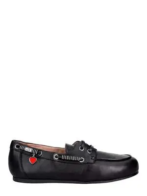 Moschino Heart Appliqué Lace Up Loafers - Black