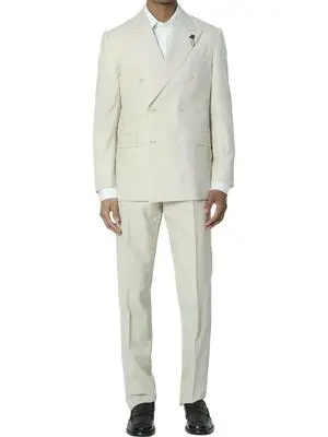 LARDINI Double-breasted Pin Suit - Neutrals