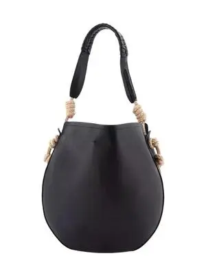 Prada Tambour Leather Shoulder Bag With Rope Detail - Black