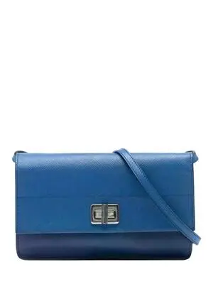 Prada Saffiano Turn Lock Wallet On Strap Crossbody Bag - Blue