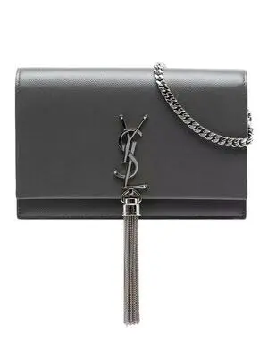 Saint Laurent Grain De Poudre Monogram Kate Tassel Wallet On Chain - Grey