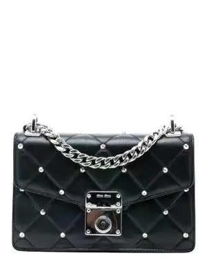 Miu Miu 2010-2025 Studded Matelasse Nappa Flap Crossbody Bag - Black
