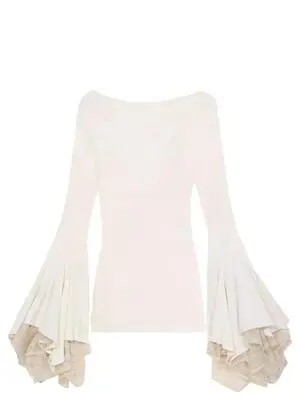 Blumarine Lace-trimmed Flared-sleeve Mini Dress - Neutrals