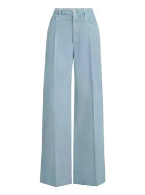 Brunello Cucinelli Garment-dyed Cotton And Linen Wide-leg Trousers - Blue