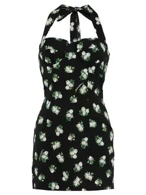 Dolce & Gabbana Halterneck Floral Mini Dress - Black