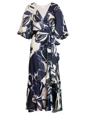 Tanya Taylor Floral Print Ruffled Dress - Blue