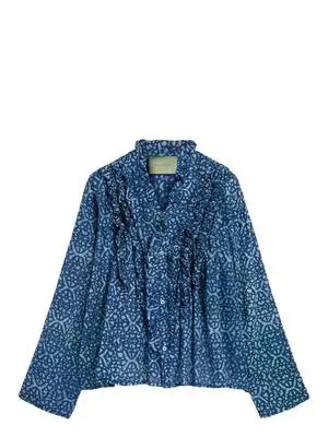 Momoni Printed Ruffled Shirt - Blue