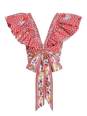 Camilla Cropped Printed Cotton-poplin Top - Red