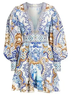 Camilla Crystal-embellished Printed Mini Dress - Blue