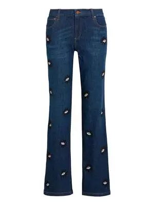 Alice + Olivia Roxie Embellished Flared Jeans - Dark Denim