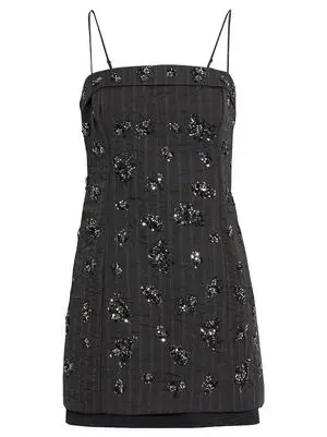 Simkhai Anden Embellished Striped Mini Dress Charcoal